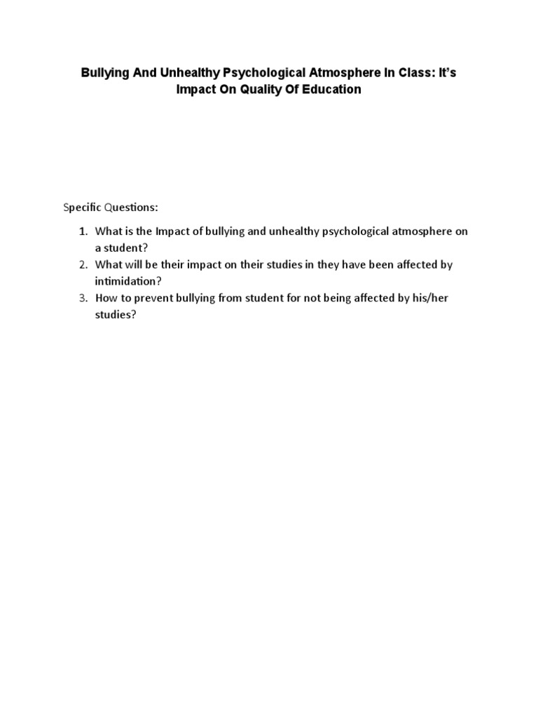 Bullying and Unhealthy Psychological Atmosphere in Class: It's Impact ...