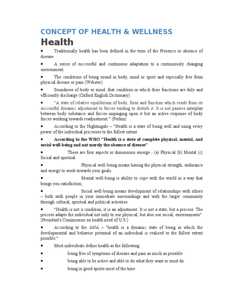 Health: Concept of Health & Wellness | PDF | Holism | Ecology