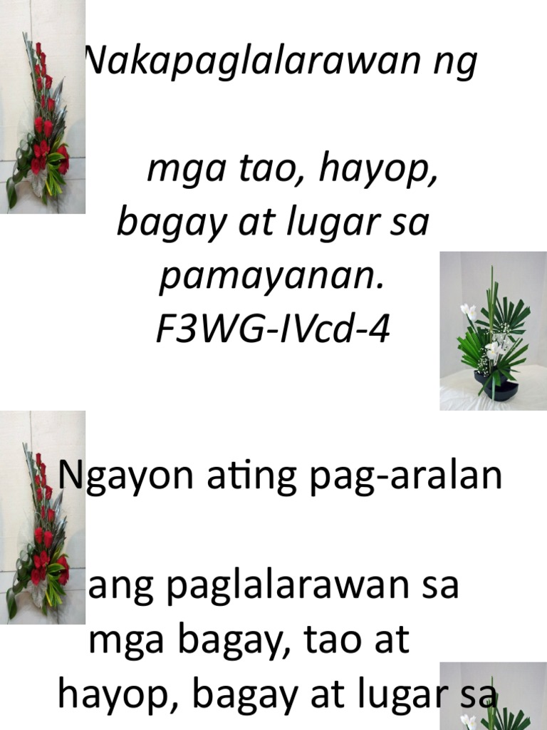 Nakapaglalarawan Ng Mga Tao, Hayop, Bagay At Lugar Sa Pamayanan. F3Wg ...