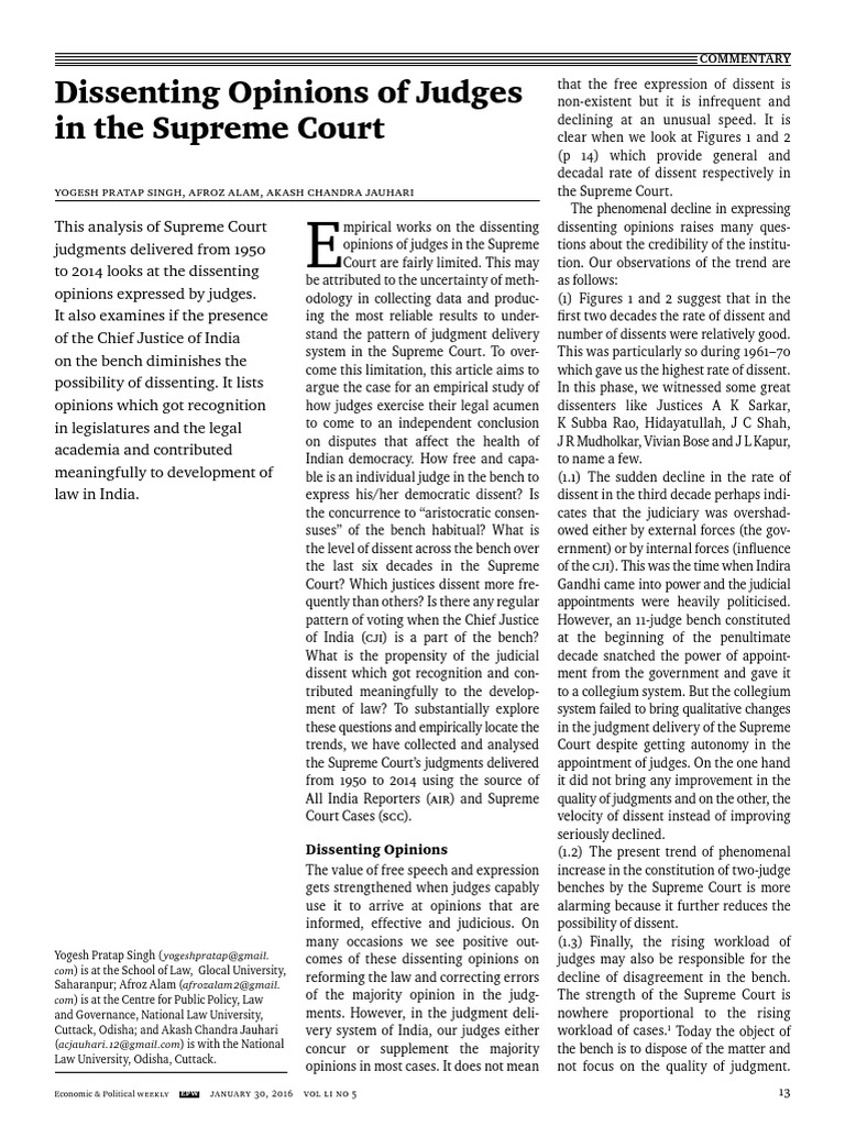 Dissenting Opinions of Judges in The Supreme Court: Commentary | PDF ...