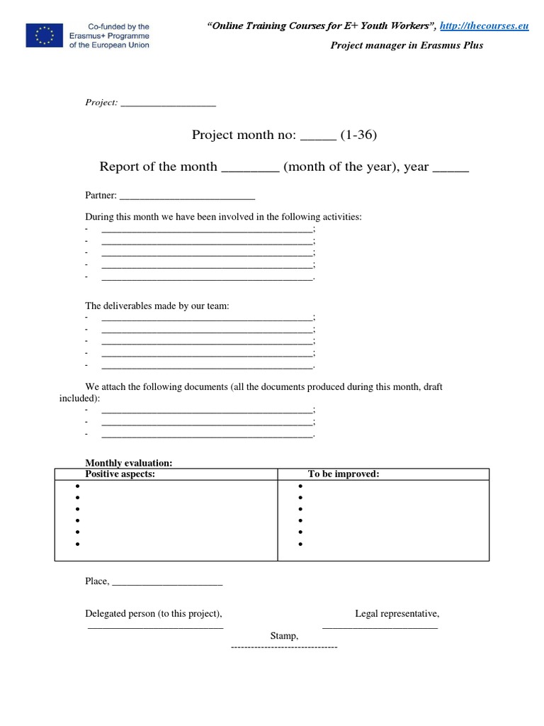 Project Month No: - (1-36) Report of The Month - (Month of The Year ...