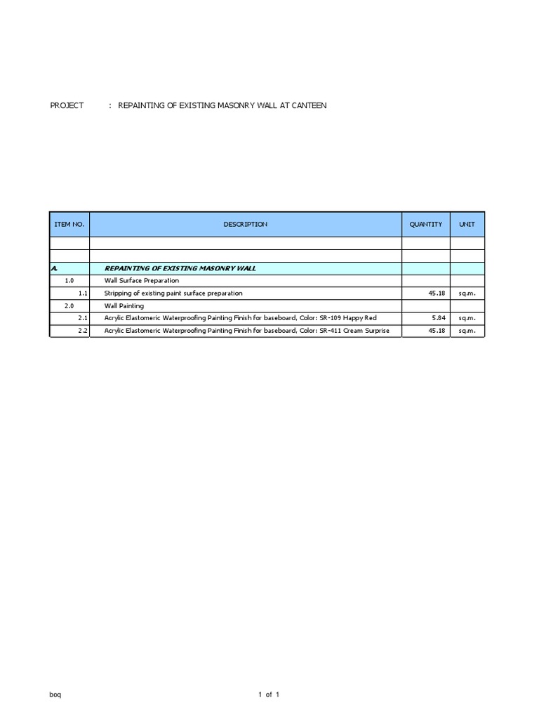 BOQ - REPAINTING OF EXISTING MASONRY WALL - QUOTATION - 10.21.19 - For ...