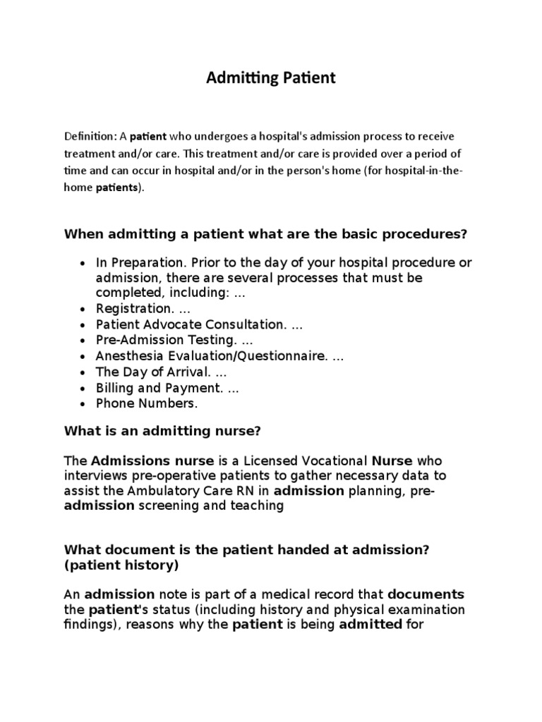 Admitting Patient: When Admitting A Patient What Are The Basic ...