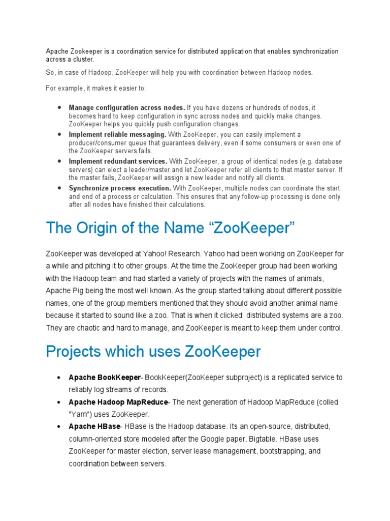 The Origin of The Name "Zookeeper" | PDF | Apache Hadoop | Distributed Computing