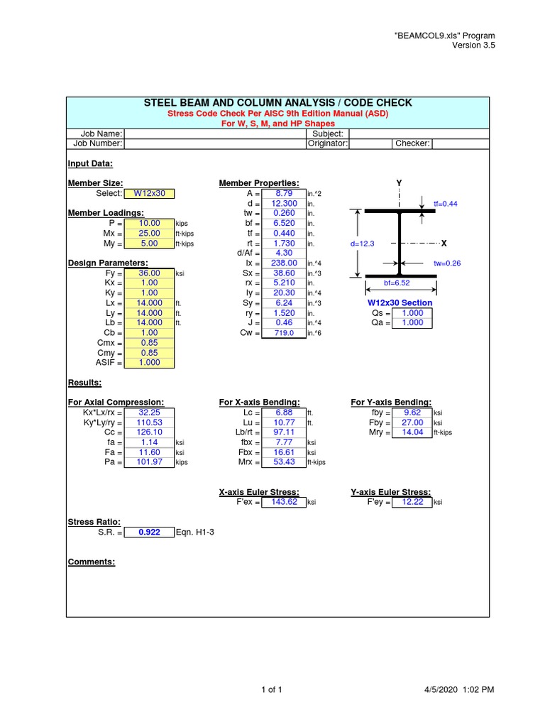 Steel Beam and Column Analysis / Code Check | PDF | Elasticity (Physics ...