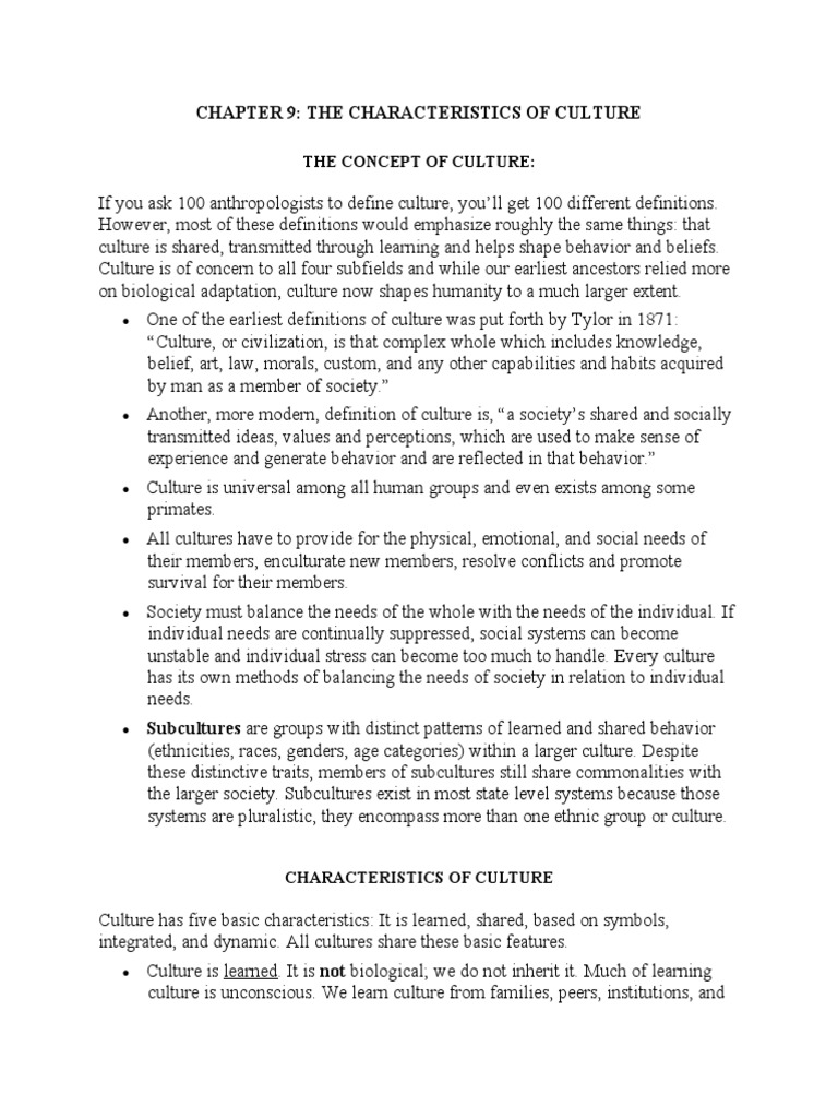 Chapter 9: The Characteristics of Culture | PDF | Social Stratification ...