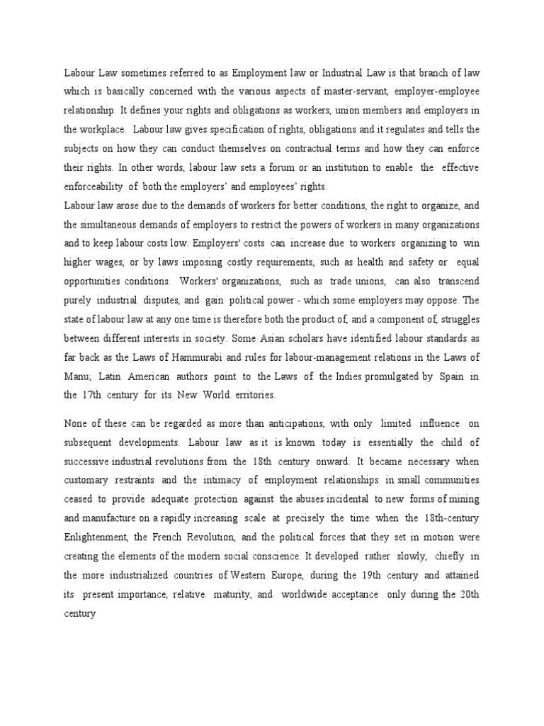 History Of Labor Law Pdf Labour Law Strike Action