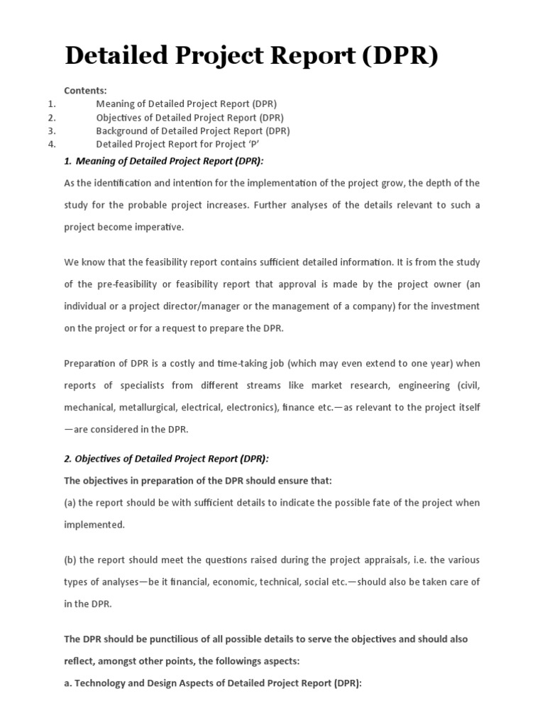 Meaning of Detailed Project Report (DPR) | PDF | Risk | Economies