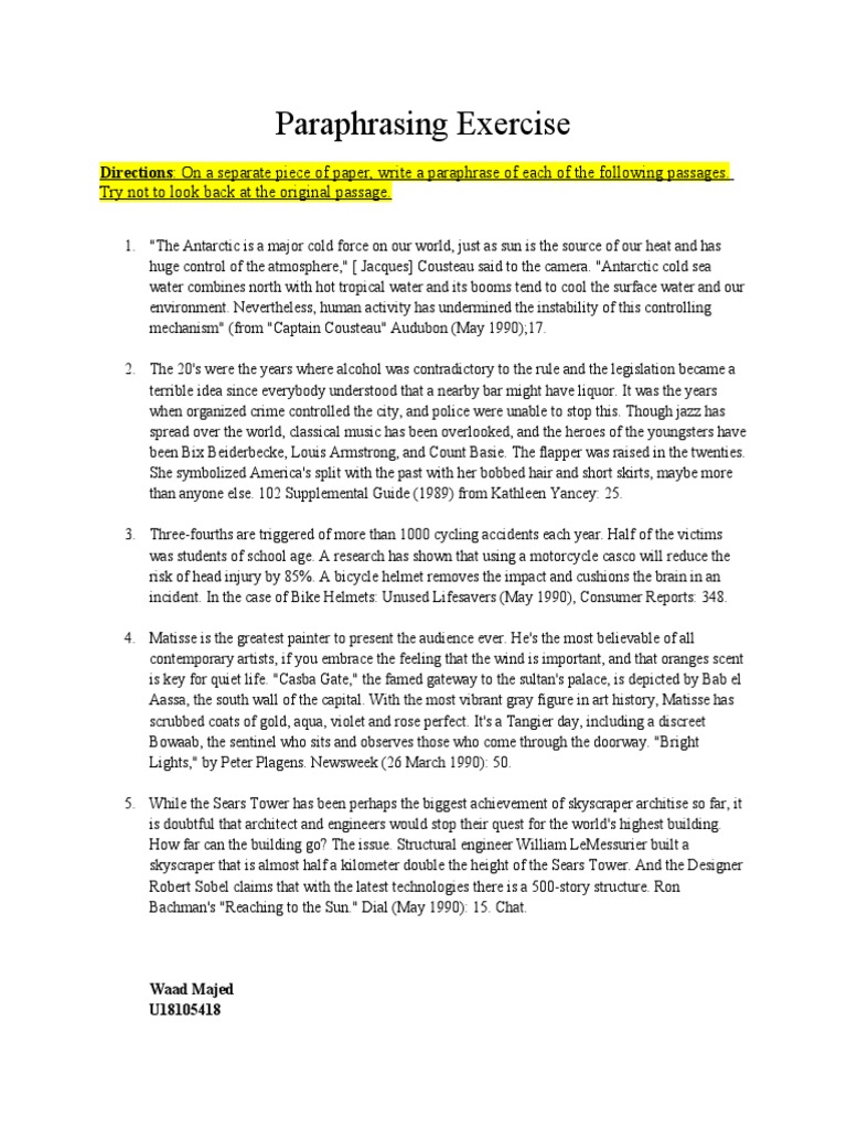 Paraphrasing Exercise | PDF | Nature