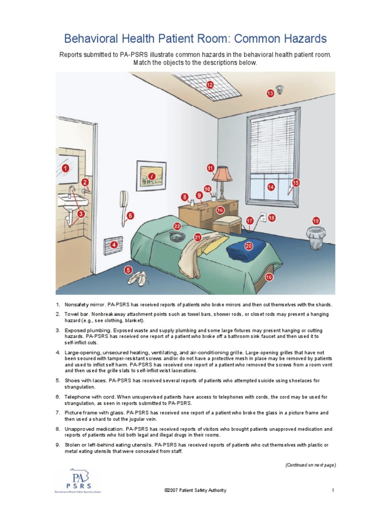 Behavioral Health Patient Room: Common Hazards | PDF | Wellness | Medical