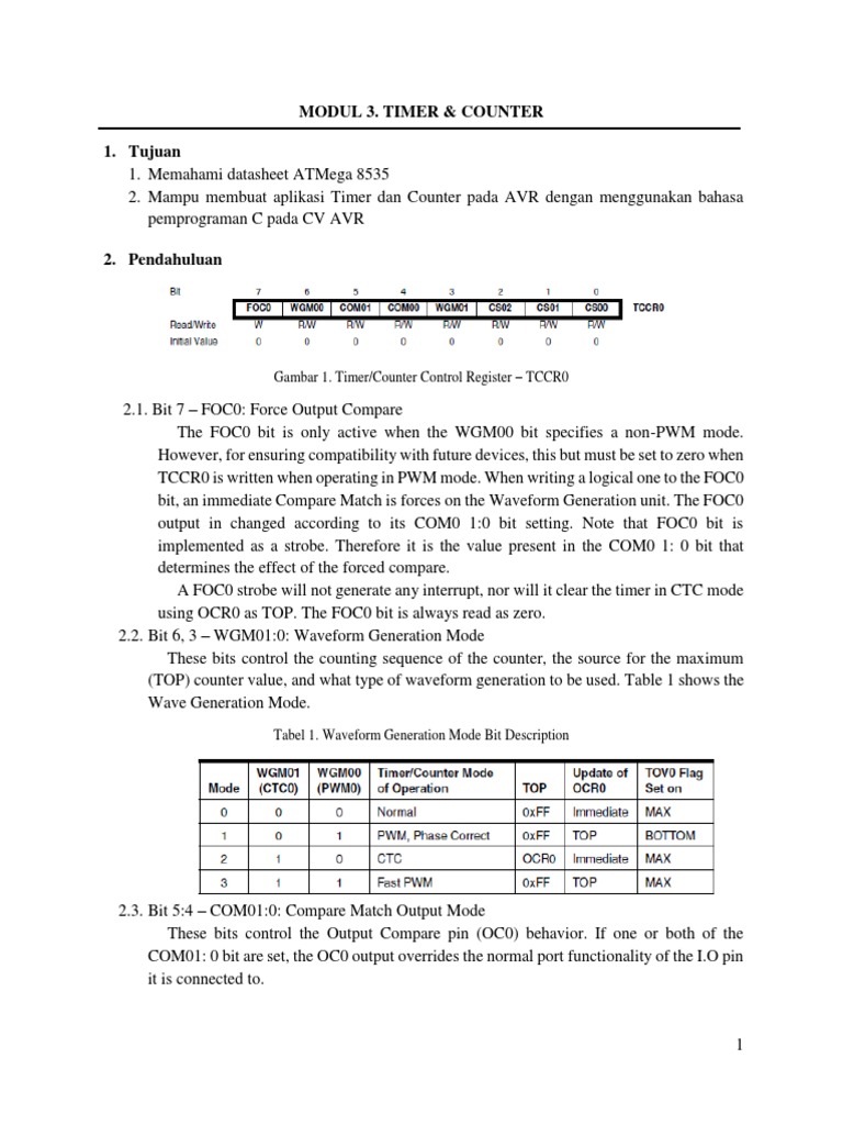 Modul 3. Timer & Counter 1. Tujuan | PDF | Timer | Computer Engineering Modul 3. Timer & Counter 1. Tujuan | PDF | Timer | Computer Engineering