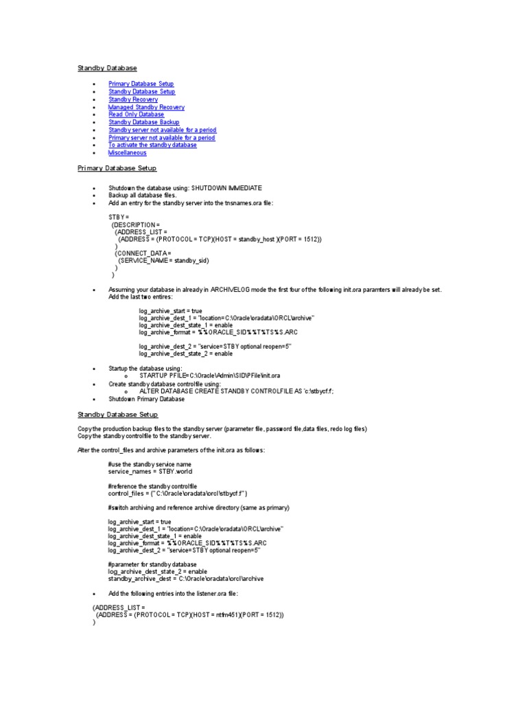 Standby Database: Service - Names STBY - World | PDF | Oracle Database | Databases