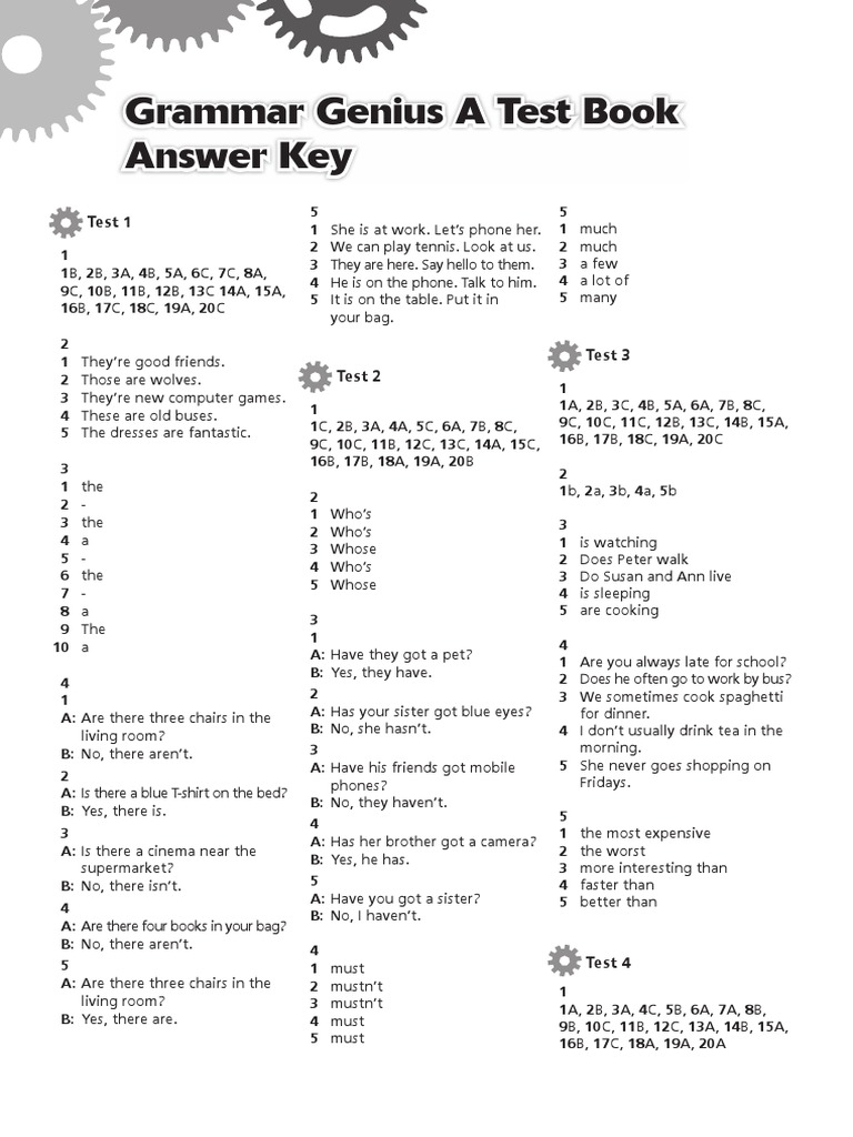 Grammar Genius 1 Test Booklet Key | PDF