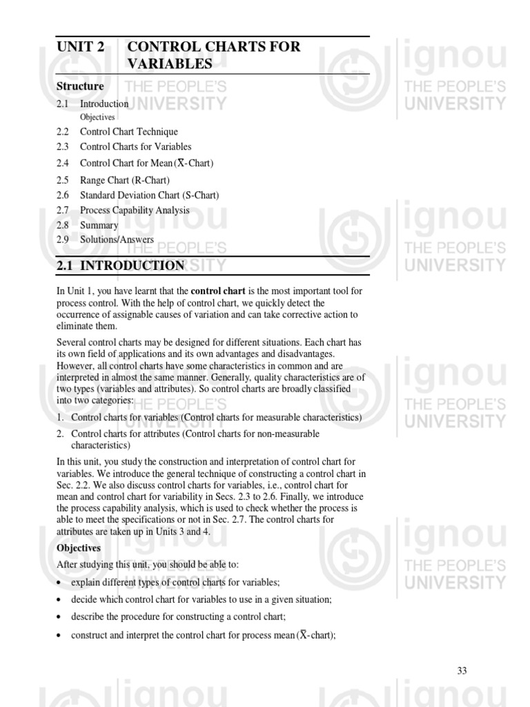 Unit 2 Control Charts For Variables: Structure | PDF | Mean | Statistics