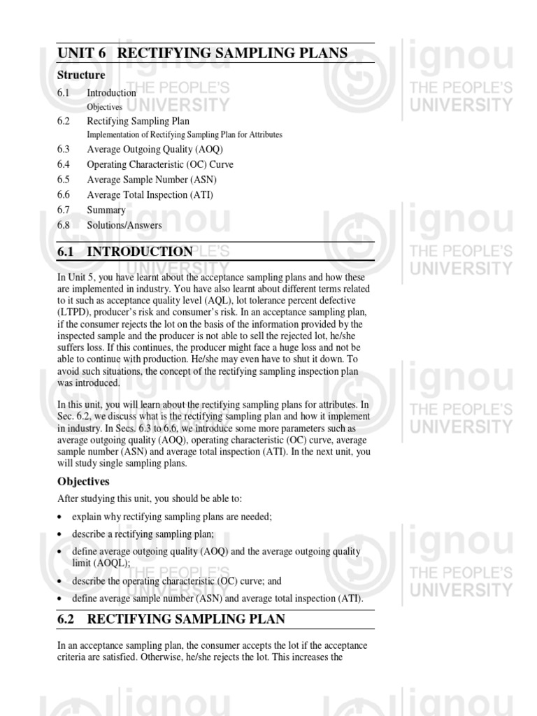 Unit 6 Rectifying Sampling Plans: Structure | PDF | Sampling ...