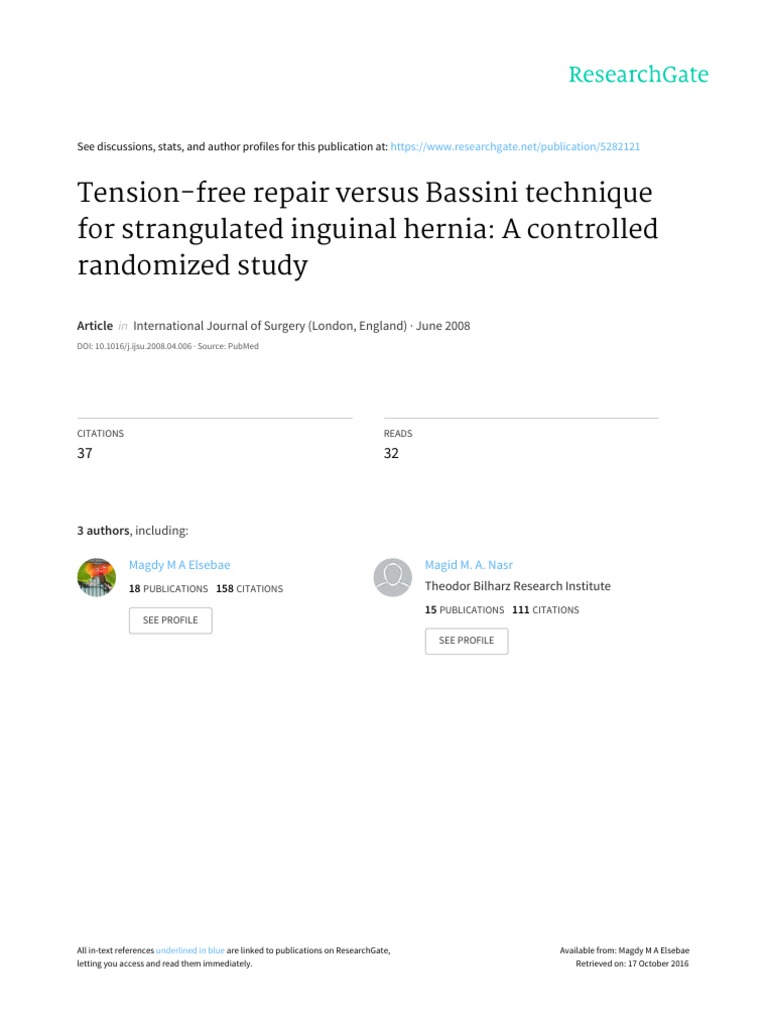 Tension-Free Repair Versus Bassini Technique For S | PDF | Surgery ...