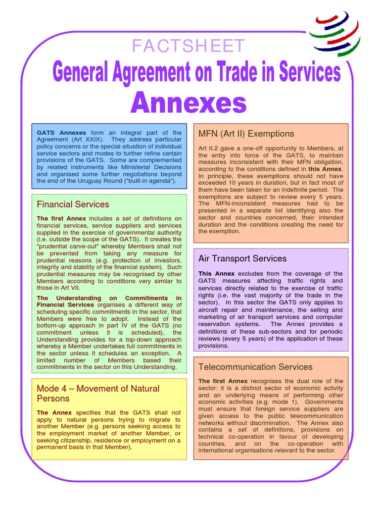 GATS Annexes FactSheet | PDF | General Agreement On Trade In Services ...