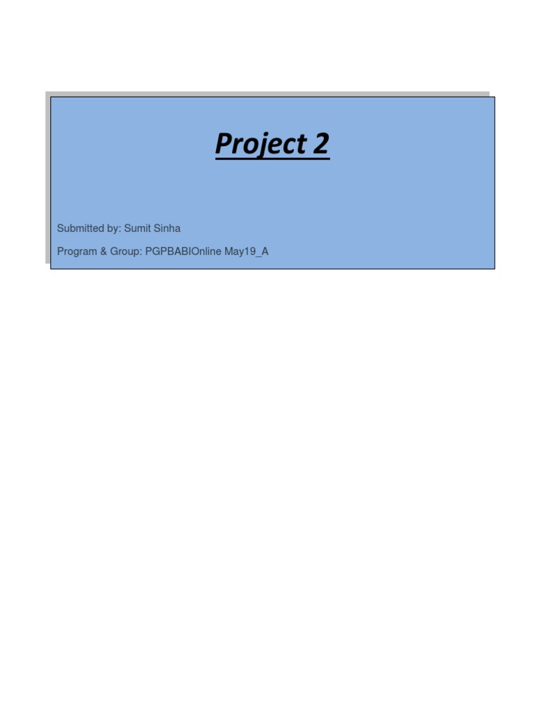 Project 2: Submitted By: Sumit Sinha Program & Group: Pgpbabionline ...