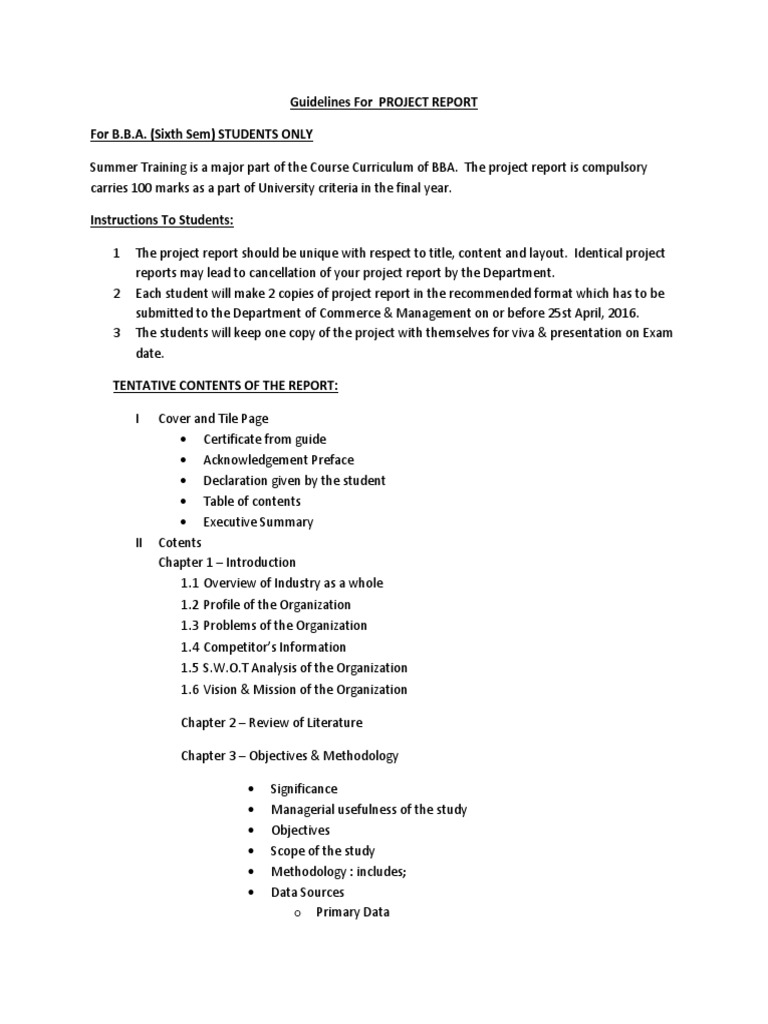 BBA Project Report Guidelines | PDF | Stocks | Typefaces