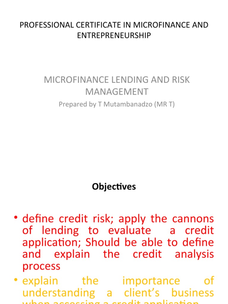 Final Microfinance Lending and Risk Management | PDF | Microfinance | Loans