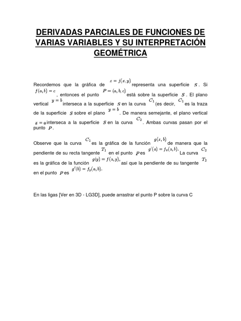 4.4 Derivadas Parciales de Funciones de Varias Variables y Su Interpretación Geométrica. | PDF ...