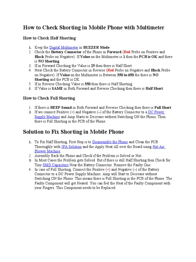 Mobile Shorting Diagnosis with Multimeter | PDF | Home & Garden