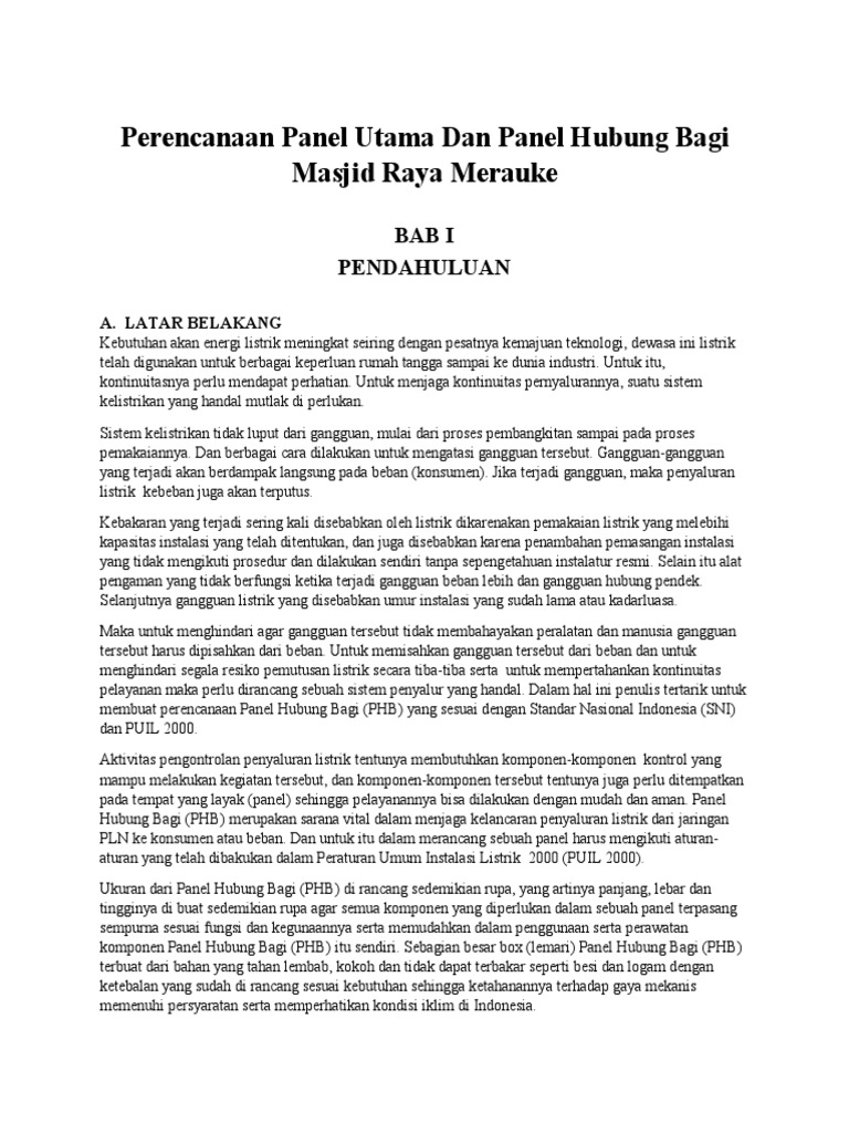 Perencanaan Panel Utama Dan Panel Hubung Bagi Masjid Raya Merauke | PDF