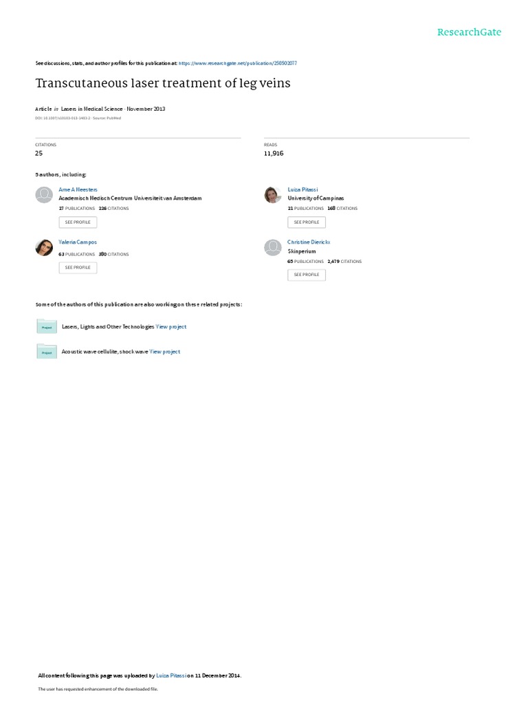 Transcutaneous Laser Treatment of Leg Veins: Lasers in Medical Science ...