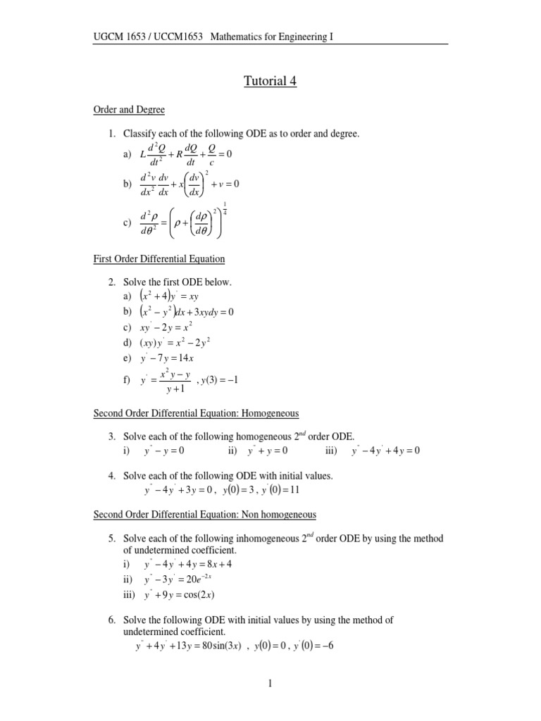 Tutorial 4 ODE | PDF | Ordinary Differential Equation | Abstract Algebra