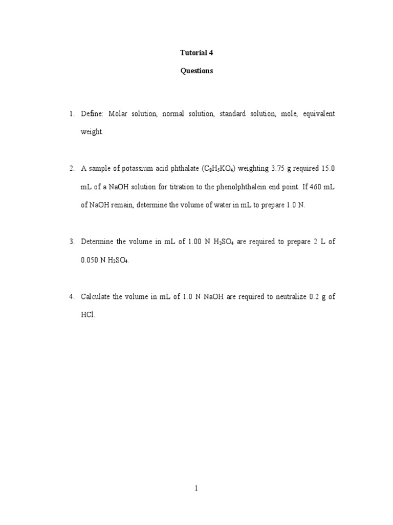 Tutorial 4 Questions | PDF | Cooking, Food & Wine | Science & Mathematics