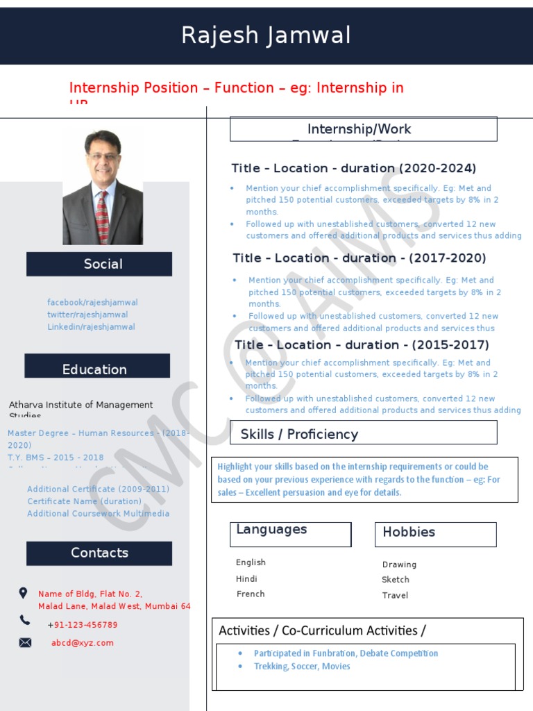 MMS - Rajesh Jamwal - Operations - Atharva Institute of Management Studies - NEW RESUME FORMAT ...