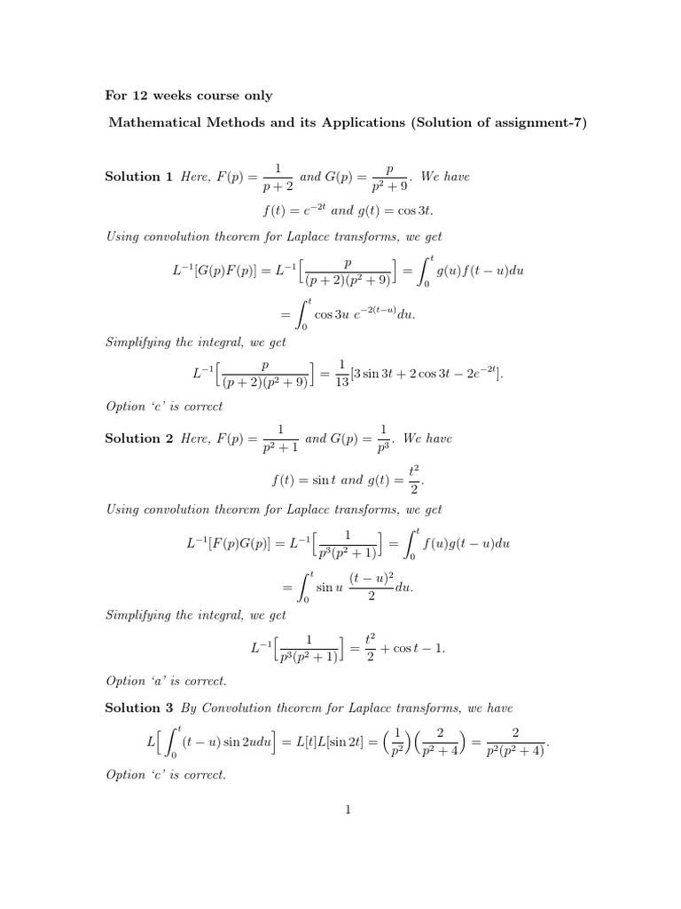 Solu of Assignment 7 | PDF | Laplace Transform | Fourier Analysis