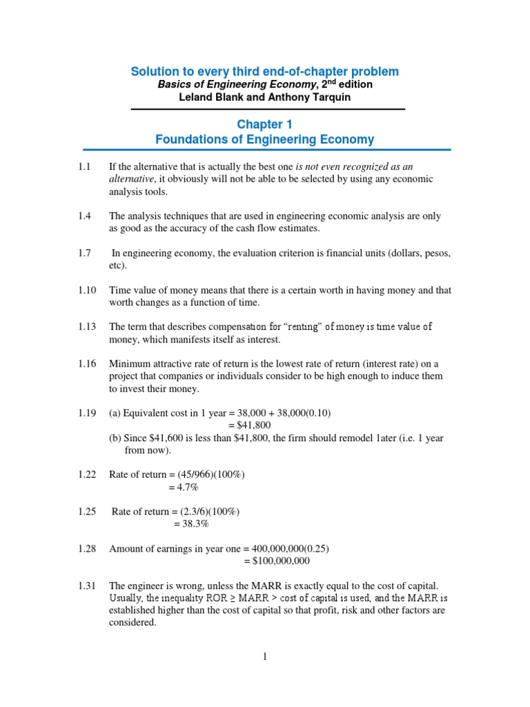 Basics of Engineering Economy Every Third Solution PDF | PDF | Cost Of ...