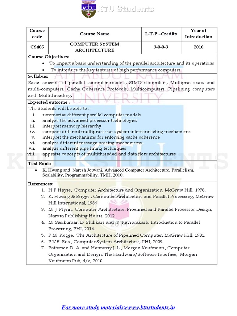 CS405 Computer System Architecture PDF | PDF | Parallel Computing | Central Processing Unit