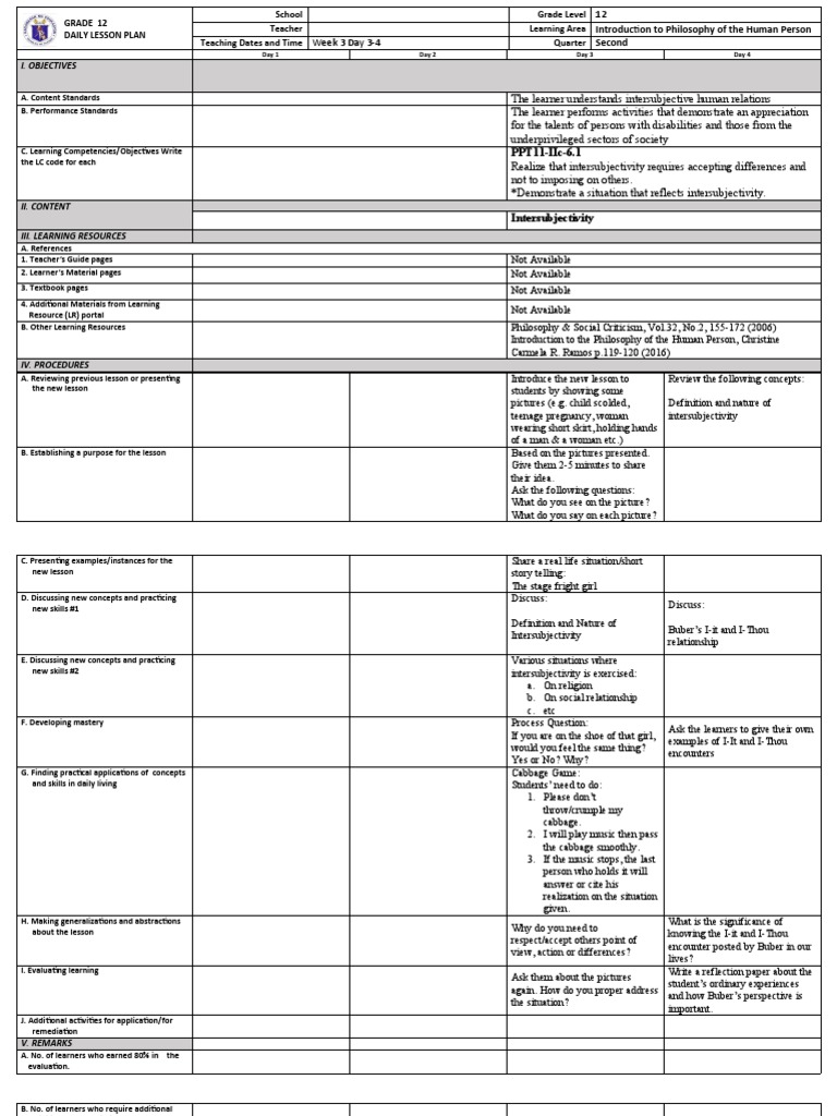 2nd Intersubjectivity | PDF | Lesson Plan | Learning