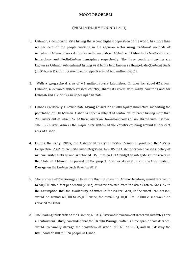 Moot Problem: (Preliminary Round I & Ii) | PDF | River | Water And Politics