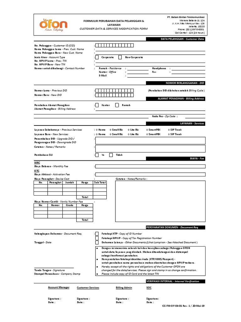 Form Perubahan Data Dan Layanan | PDF | Government And Personhood | Privacy