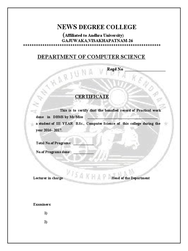 DBMS Record For Degree Students | PDF | Pl/Sql | Databases