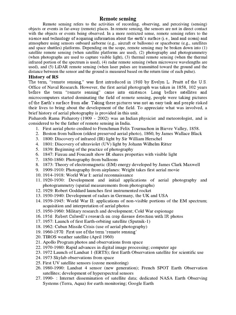 Remote Sensing Notes - History - SAB | PDF | Remote Sensing | Infrared