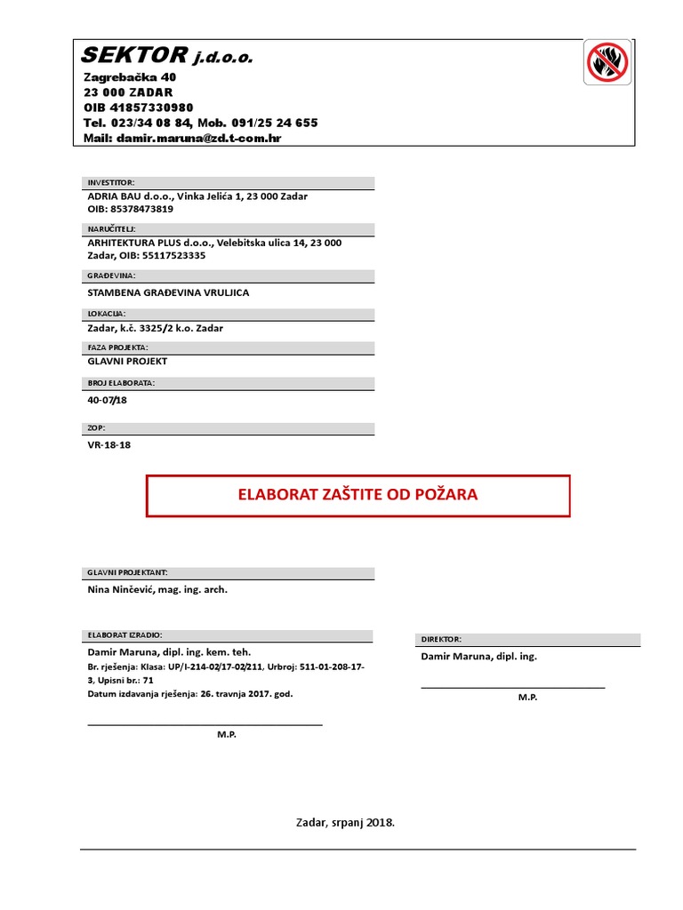 Elaborat Zastite Od Pozara | PDF