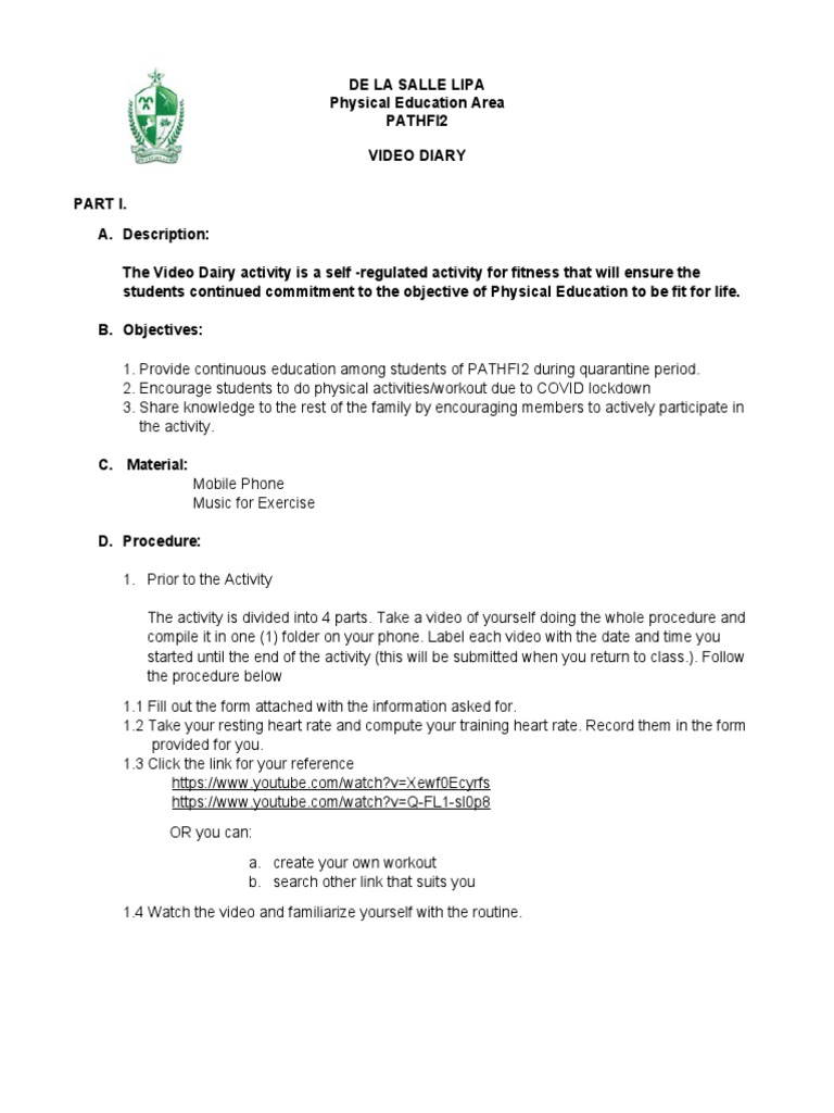 Physical Education Exercise Diary | PDF | Heart Rate | Aerobic Exercise