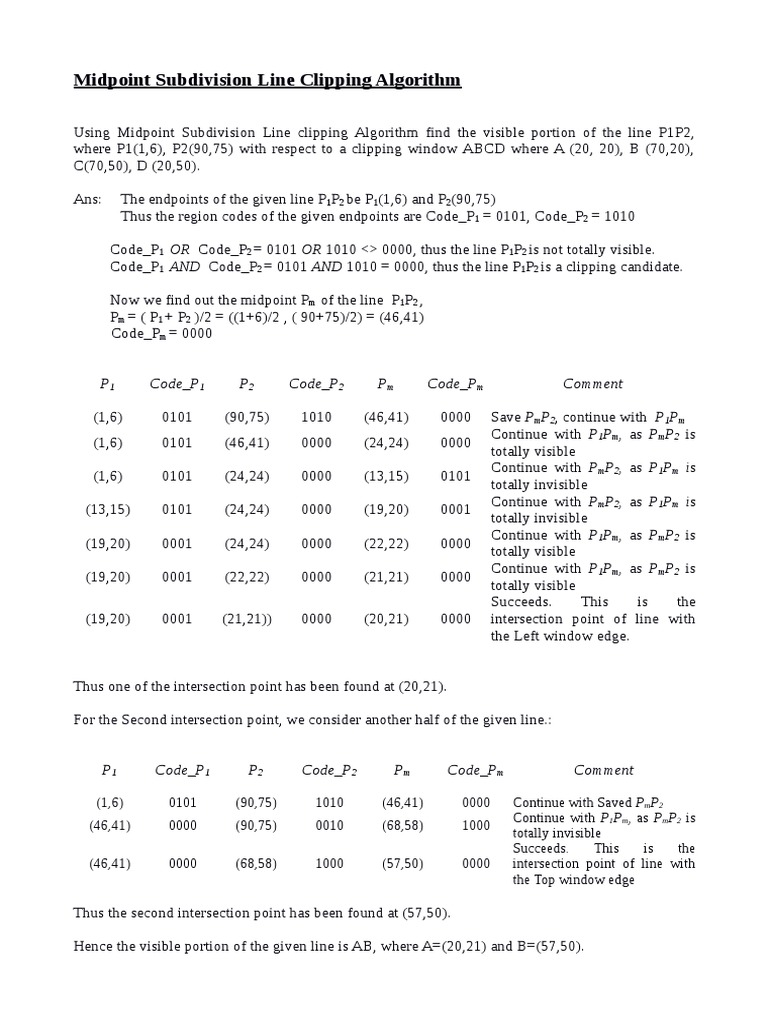 Midpoint Subdivision Line Clipping Algorithm | PDF | Mathematical Concepts | Graph Theory