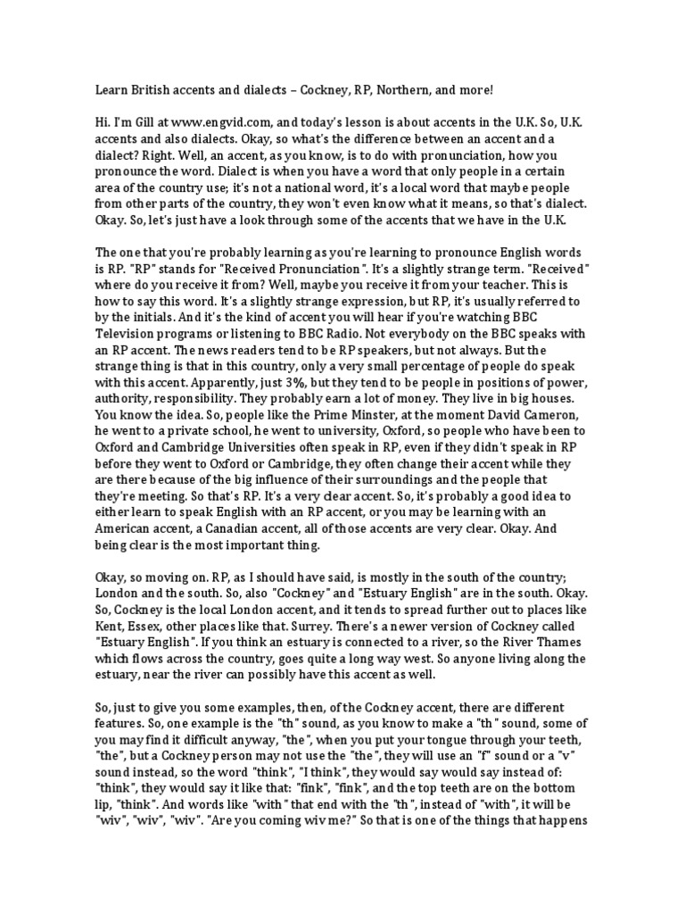 Learn British Accents and Dialects - Cockney | PDF | Accent ...