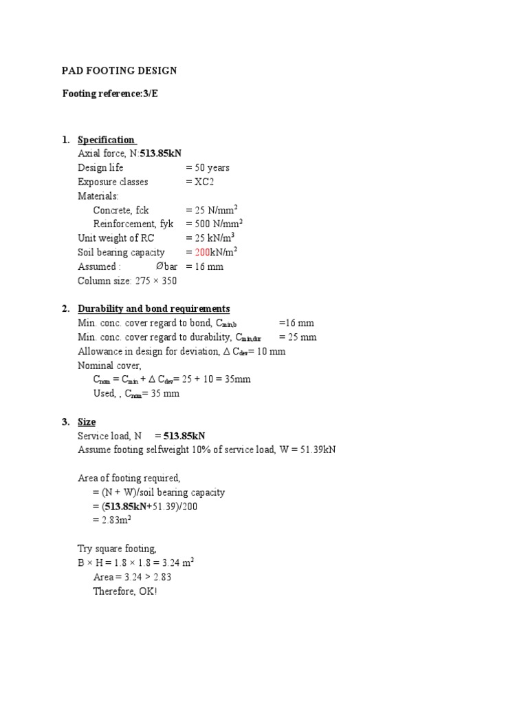 Pad Footing Design | PDF | Civil Engineering | Structural Engineering