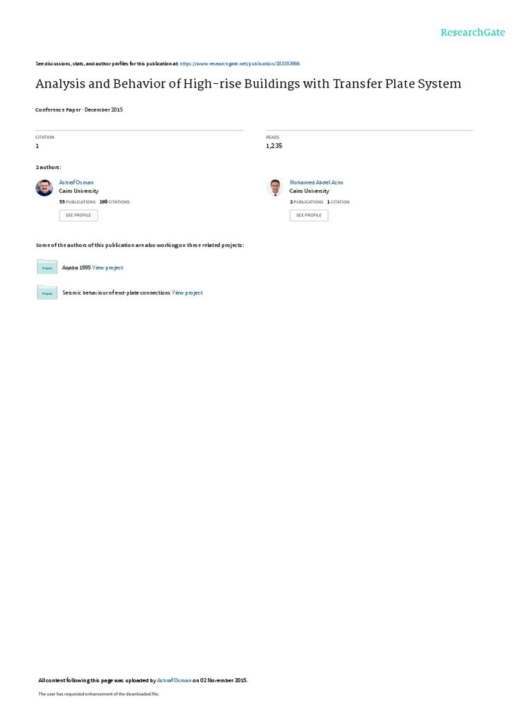Analysis & Behaviour of Highrise Buildings With Transfer Plate | PDF ...