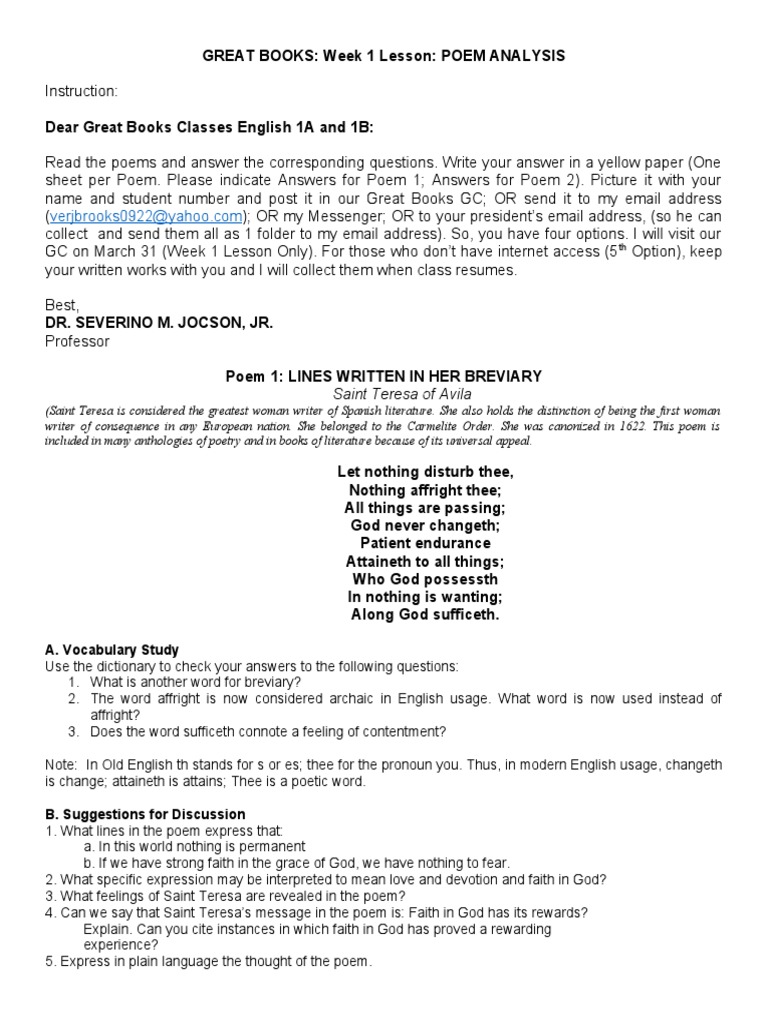 GREAT BOOKS Week 1 3 Lesson | PDF | William Wordsworth | Poetry