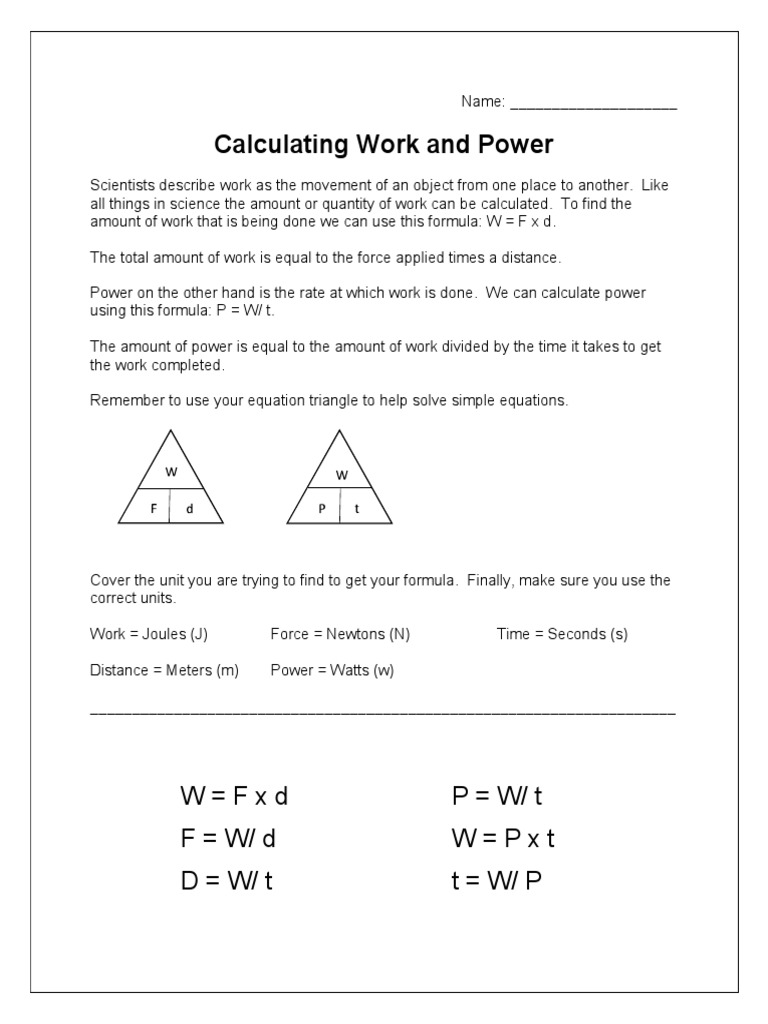 Calculating Work and Power | PDF | Formula | Power (Physics)