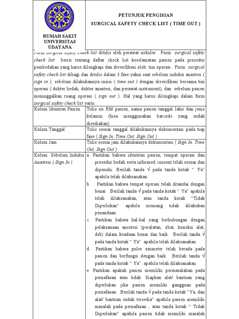 Panduan Formulir Checklist Keamanan Bedah | PDF