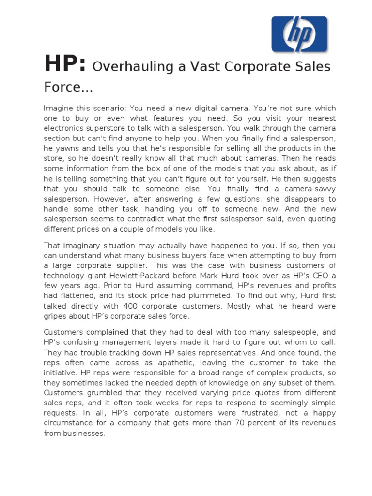 CASE On HP - Overhauling A Vast Corporate Sales Force | PDF | Hewlett ...