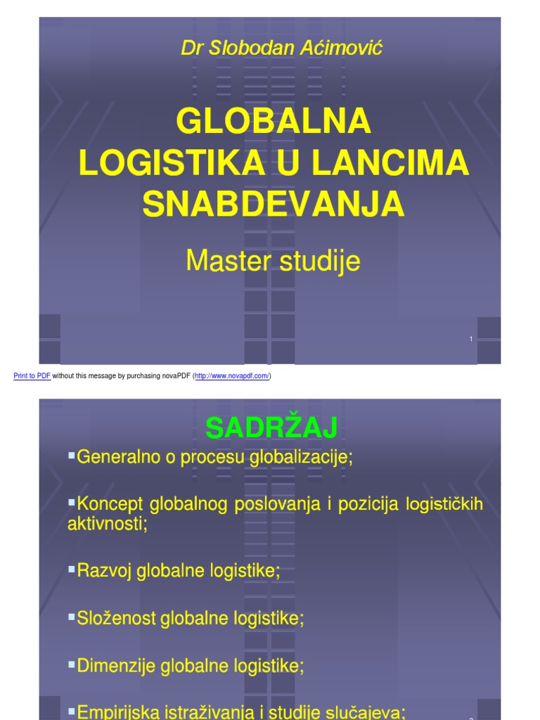 Globalna Logistika - Slobodan Acimovic PDF | PDF